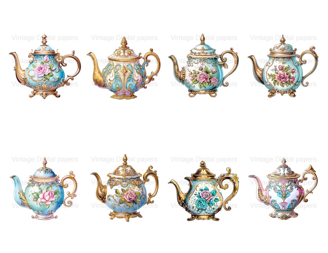 Victorian Tea Pots Clipart, Vintage Teapots, Victorian Clipart, Tea ...