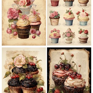 Cupcake Journal Paper, Victorian Cupcakes Digital Paper, Vintage ...