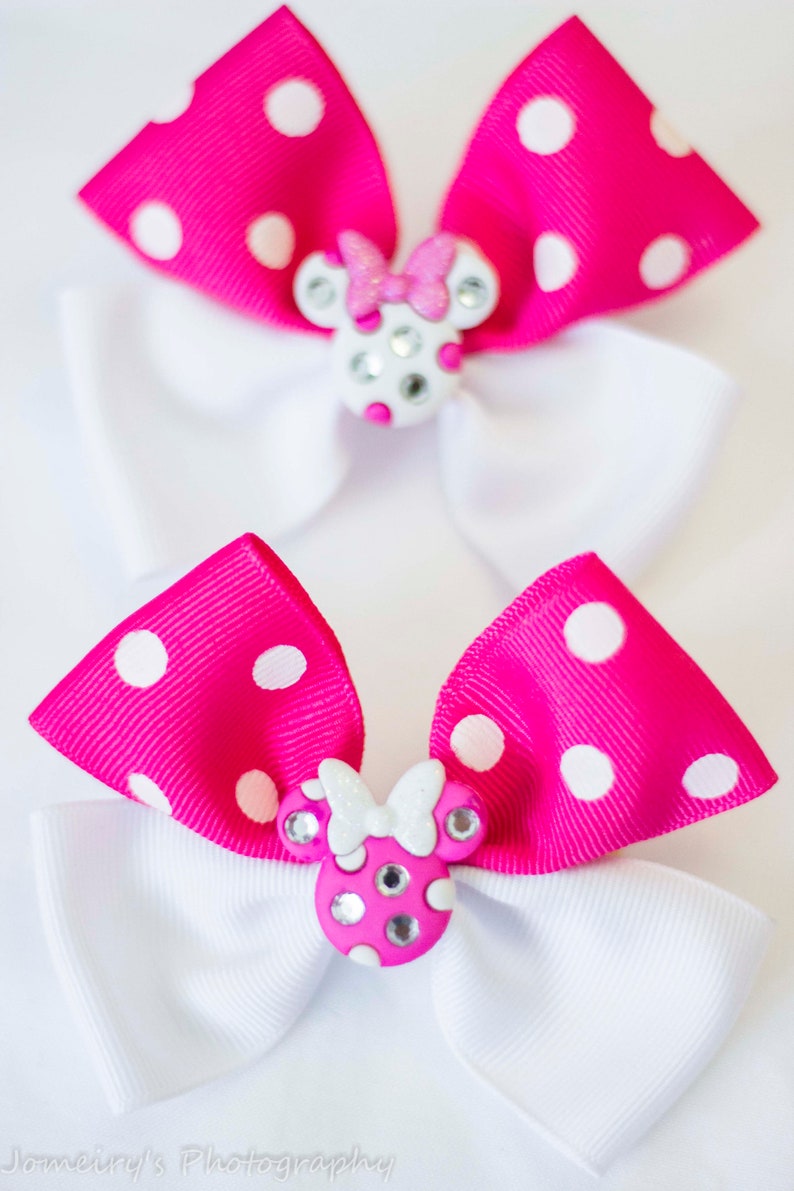 Pink and White Mouse Bow - Etsy