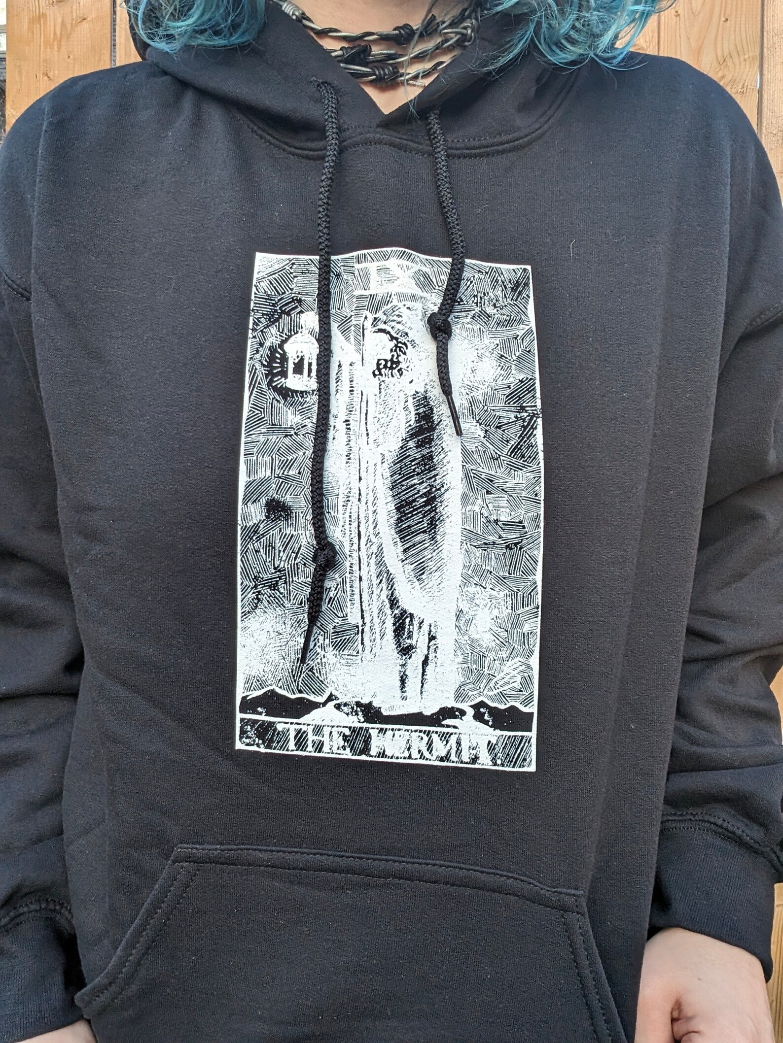 The Hermit Major Arcana Tarot Card Screen Printed Pullover Hoodie Black ...
