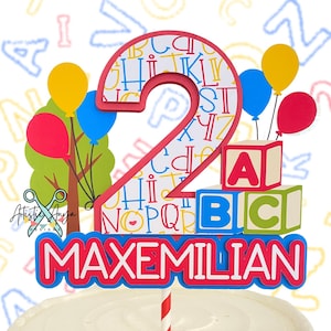ABC Theme Cake Topper - Alphabet Birthday Decorations - Personalized ...