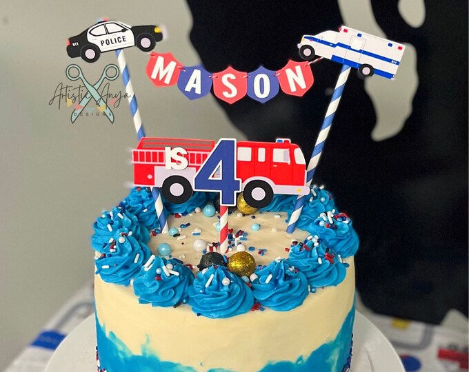 First Responder Cake Bunting Topper and Mini Age Fire Truck | Etsy