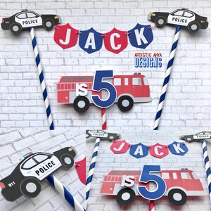 First Responder Cake Bunting Topper and Mini Age Fire Truck Cake Topper ...