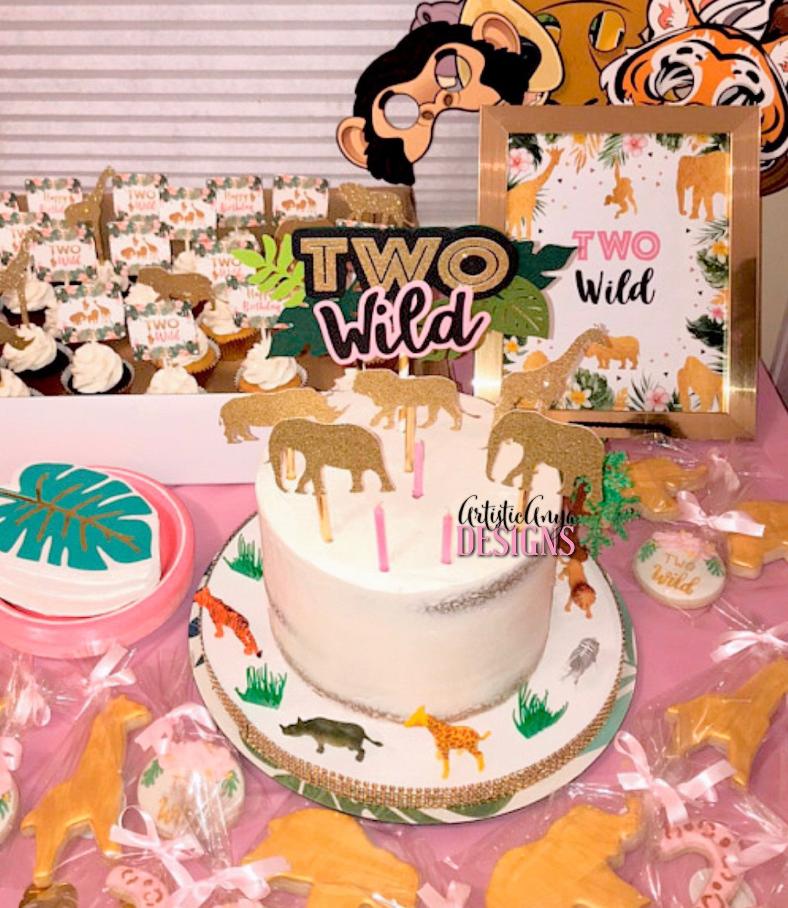 Safari TWO Wild Cake Topper With Gold Glitter Animals- Jungle Themed ...