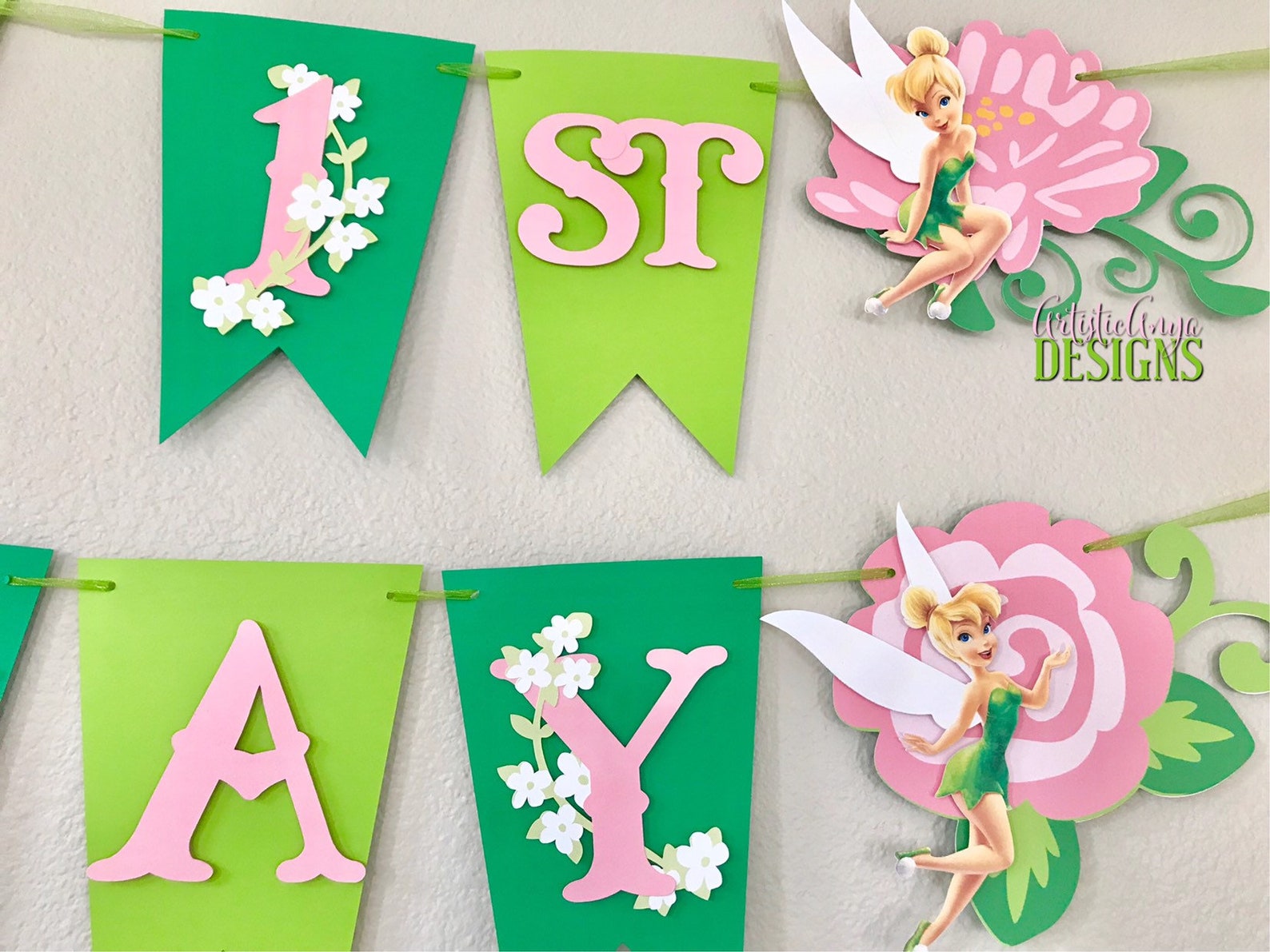 Tinkerbell Happy Birthday Banner - Floral Fairy Birthday Party - Pink ...