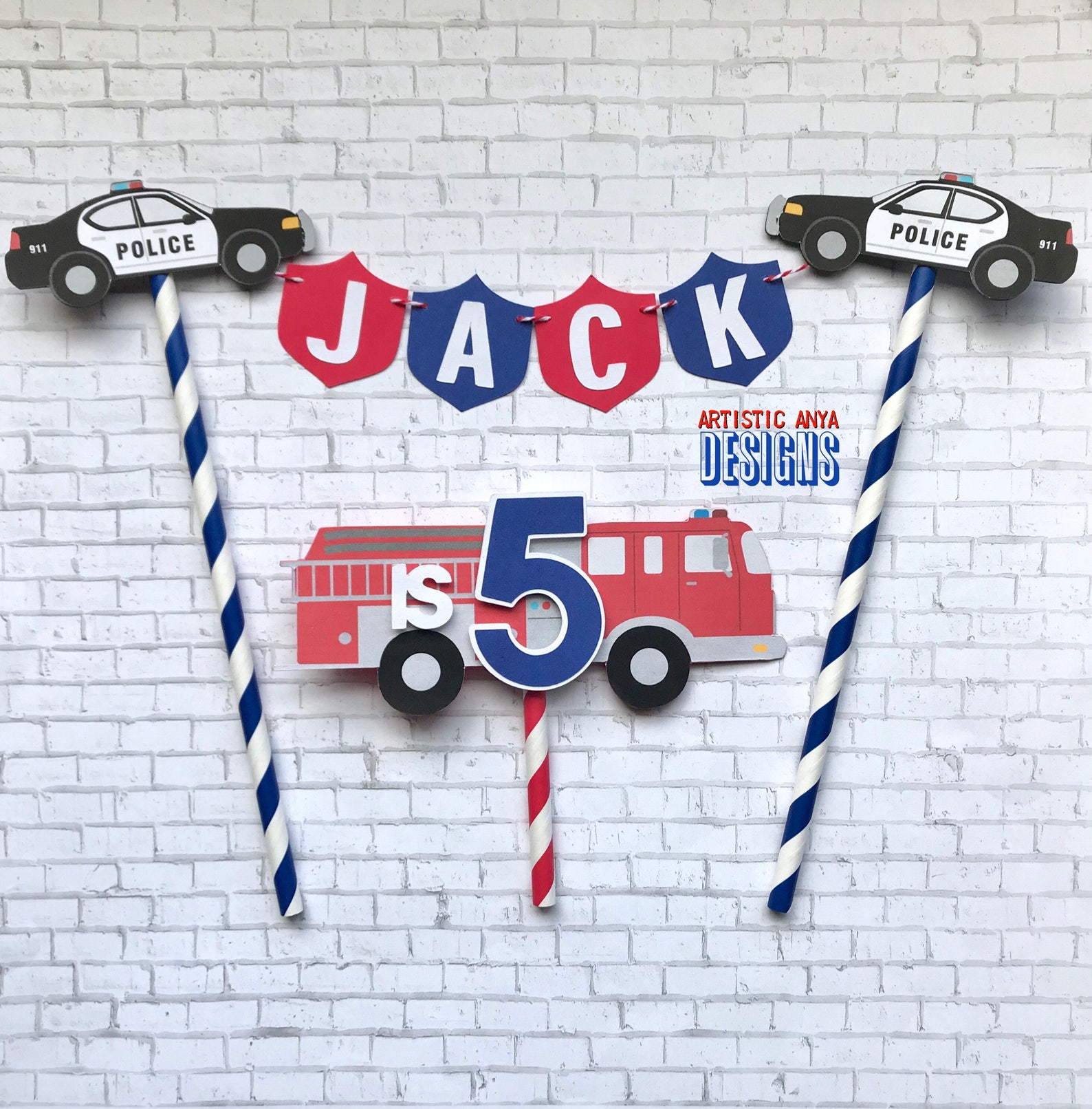 First Responder Cake Bunting Topper and Mini Age Fire Truck - Etsy
