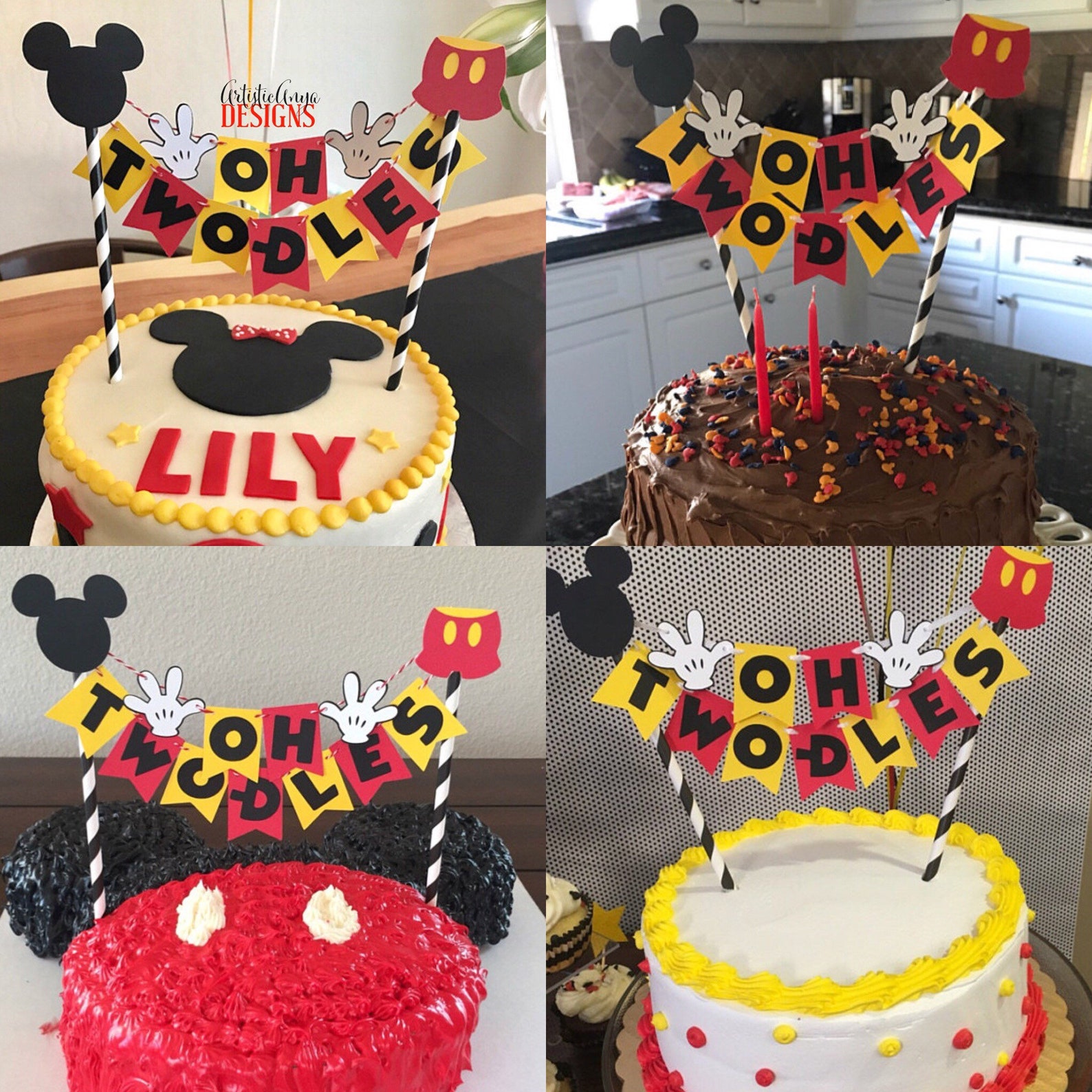 Mickey Mouse Birthday Age Cake Bunting Topper Oh Two-dles Smash Cake ...