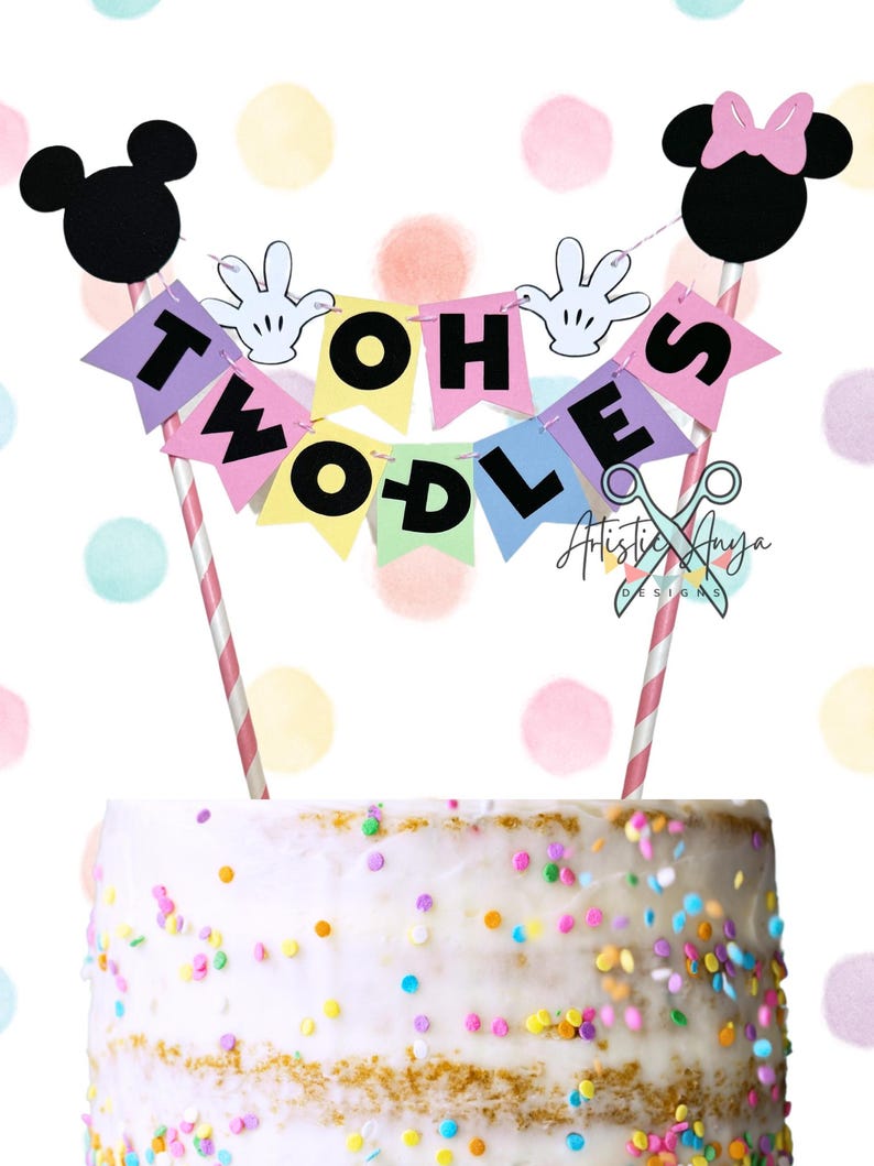 Pastel Mickey & Minnie Mouse Cake Bunting Topper - Oh Two-dles Cake ...