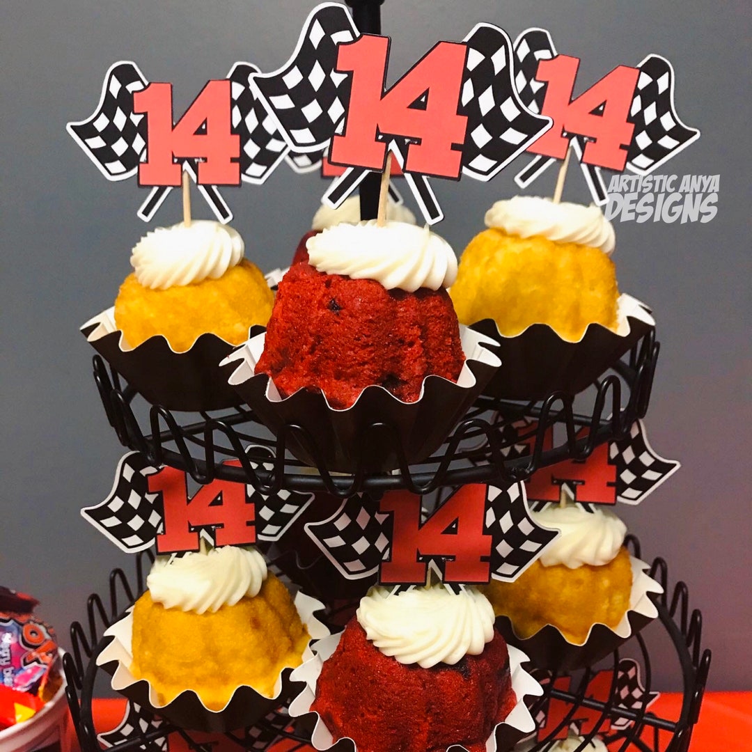 Racing Checkered Flag With Birthday Age Cupcake Toppers Set of 12 ...