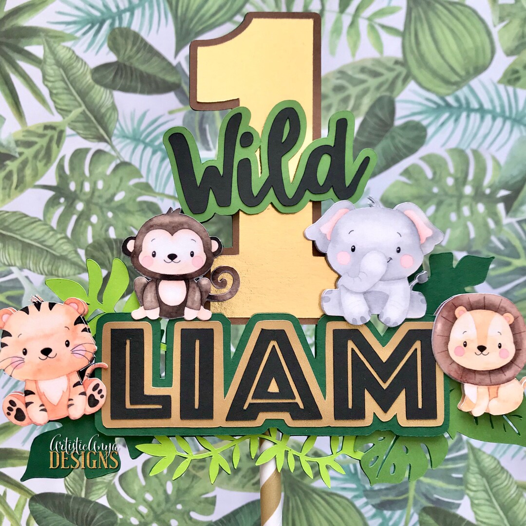 Safari Wild One Cake Topper With Cute Baby Animals Jungle - Etsy