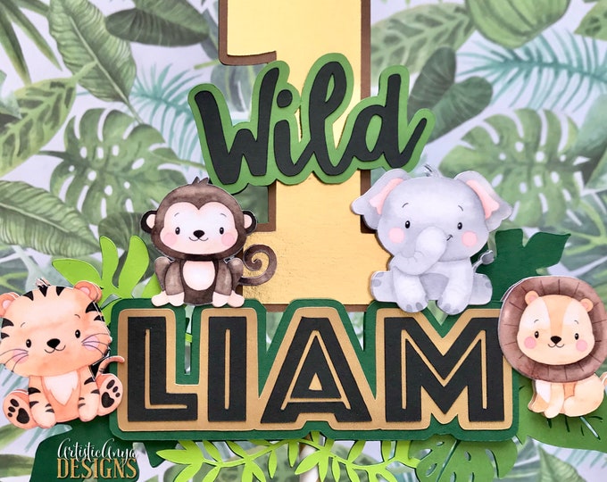 Safari Wild One Cake Topper With Cute Baby Animals Jungle | Etsy