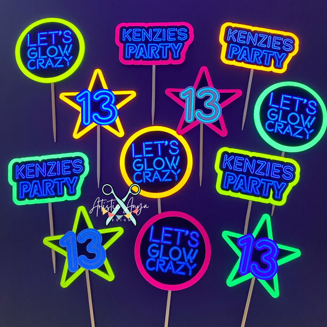 Neon Glow Party Cupcake Toppers Set of 12 Neon Glow Party - Etsy