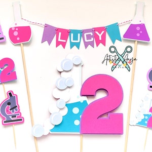 Girl Science Cake Bunting Topper With Birthday Age Topper- (2 Pc Set ...