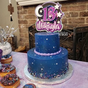Galaxy Cake Topper - Celestial Party Decorations - Glitter Age & Name ...