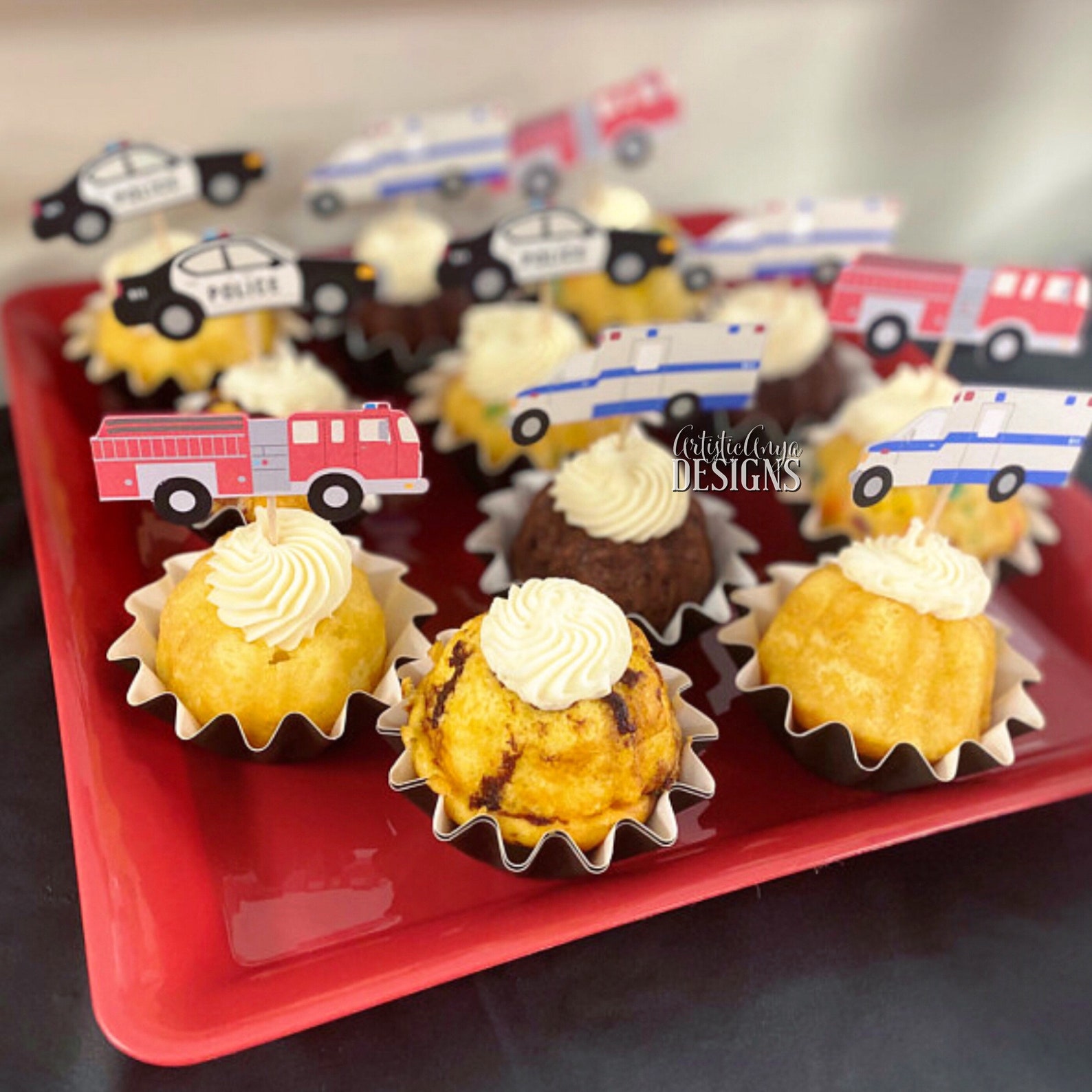 First Responder Cupcake Toppers (set of 12) - Police Fire Medic Party ...