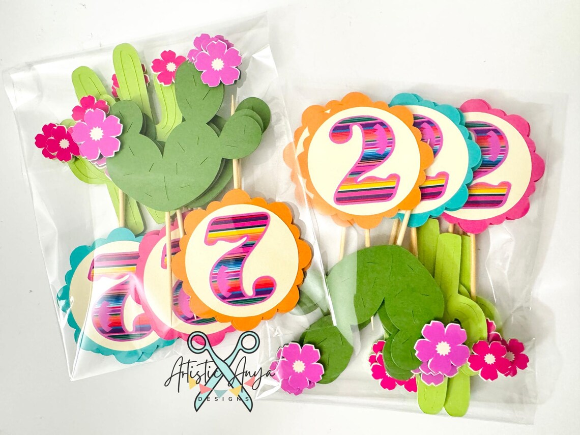 Cactus Fiesta Cupcake Toppers - Set of 12 - Cactus Themed Birthday ...