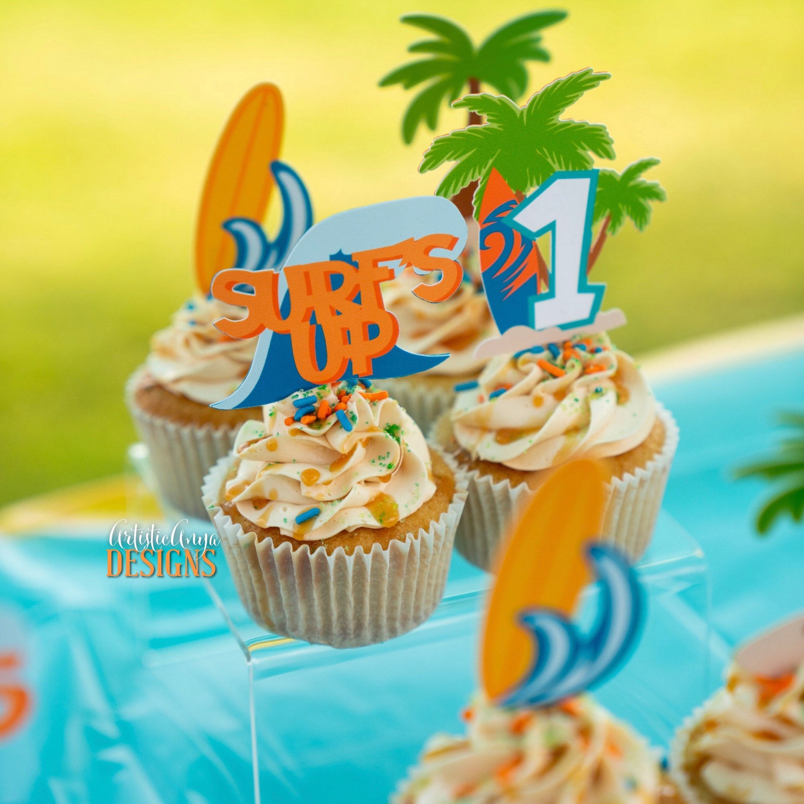 Surfer Theme Age Cupcake Toppers - Set of 12 - Surf Party - Surfboard ...