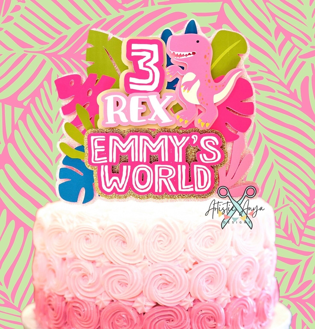 Pink Glitter Girl Dinosaur Cake Topper - Trex Dino-mite Party ...