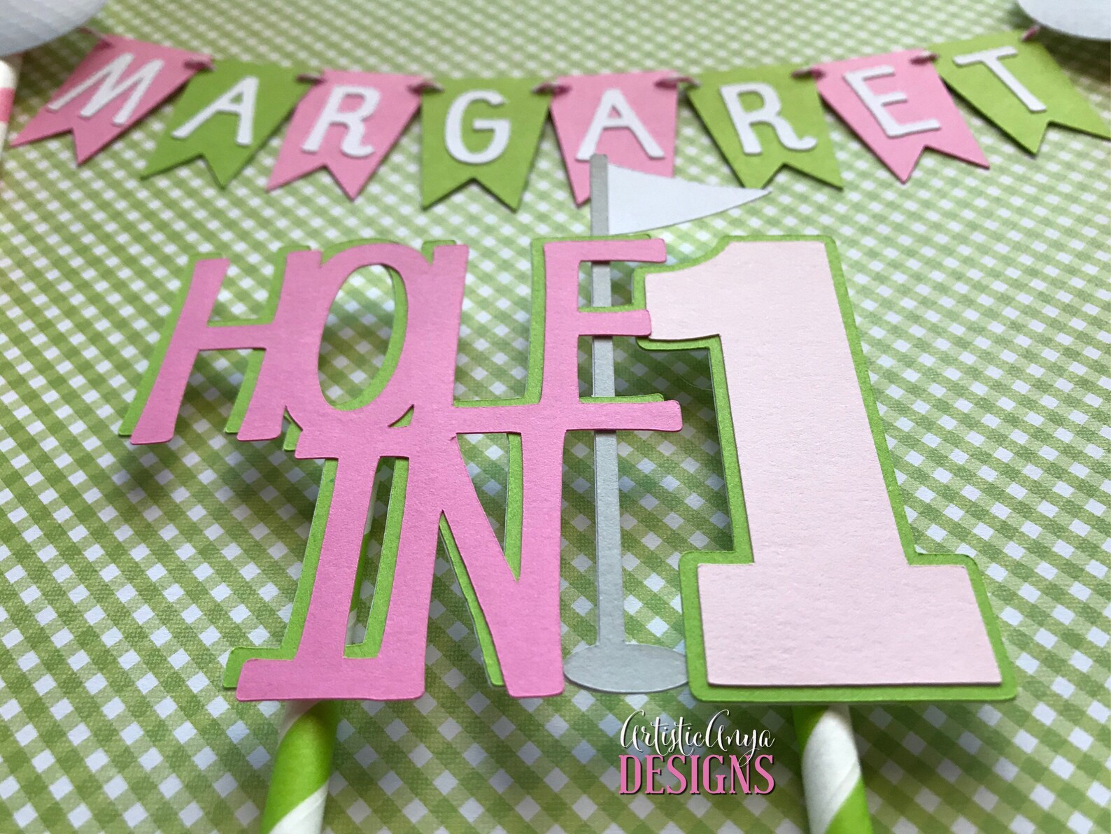 Golf Ball Cake Bunting Topper & Hole-in-1 Cake Topper 2 Pc | Etsy