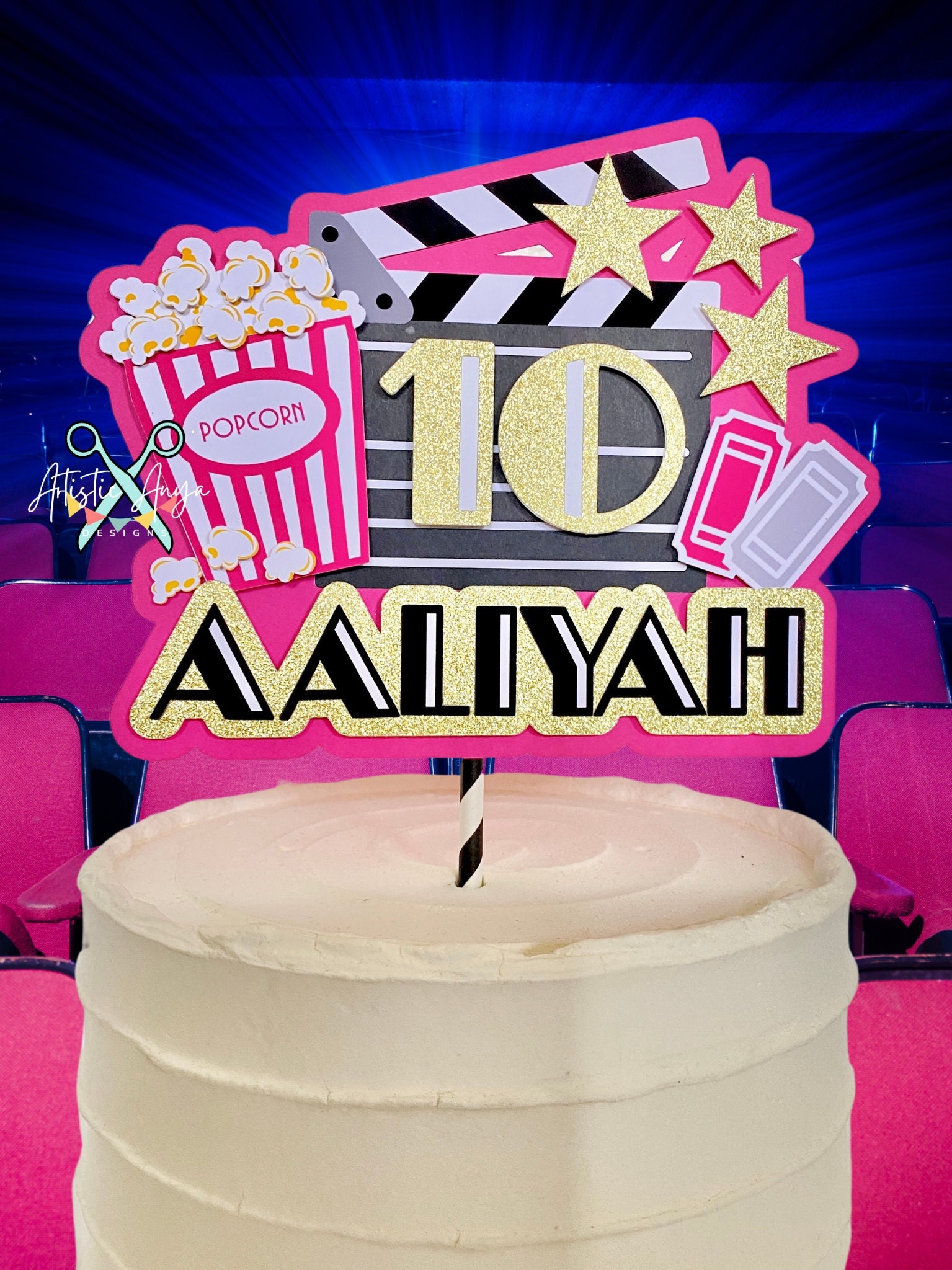 Pink Movie Night Cake Topper - Hollywood Movie Star Party Decorations ...