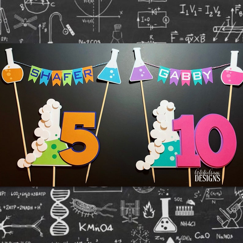 Girl Science Cake Bunting Topper With Birthday Age Topper- (2 Pc Set ...