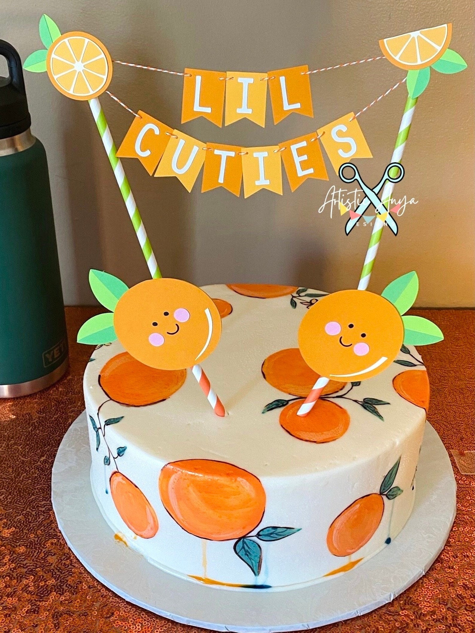 Lil Cutie Orange Cake Bunting Topper & Kawaii Orange Cake Topper (2 Pc ...