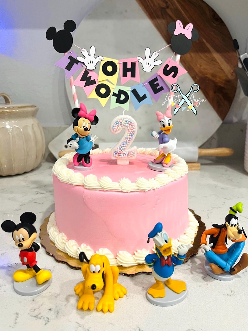 Pastel Mickey & Minnie Mouse Cake Bunting Topper - Oh Two-dles Cake ...