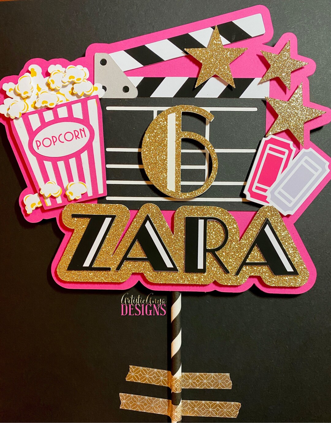 Pink Movie Night Cake Topper Hollywood Movie Star Party Decorations Age ...