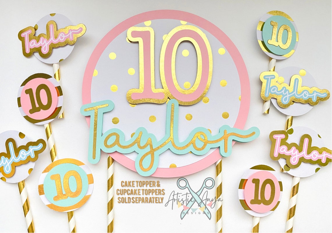 Pastel & Gold Polka Dot Cake Topper Pink and Turquoise - Etsy