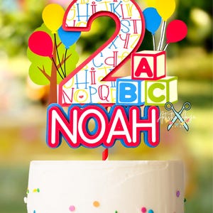 ABC Theme Cake Topper - Alphabet Birthday Decorations - Personalized ...