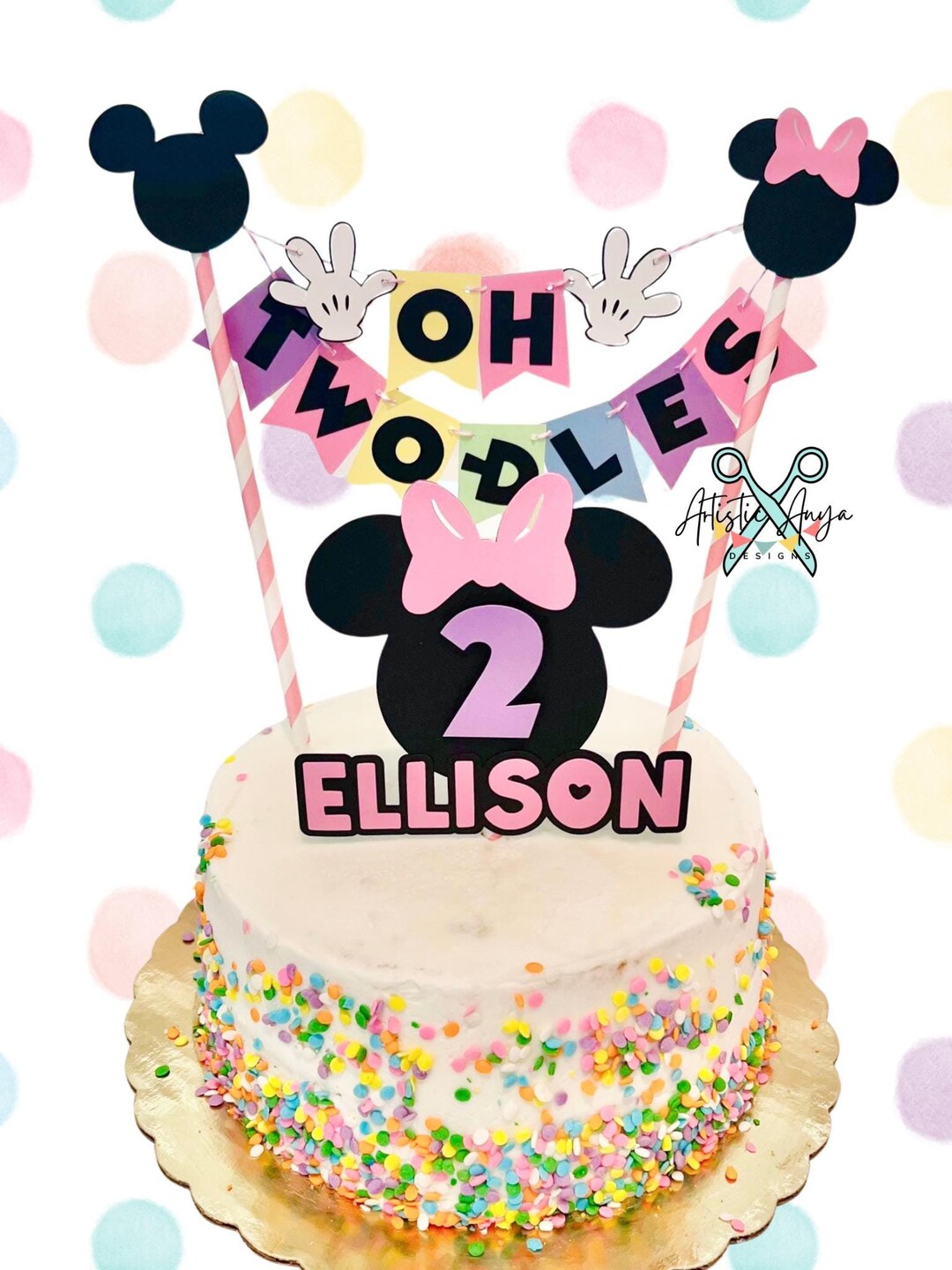 Pastel Mickey & Minnie Mouse Cake Bunting Topper - Oh Two-dles Cake ...