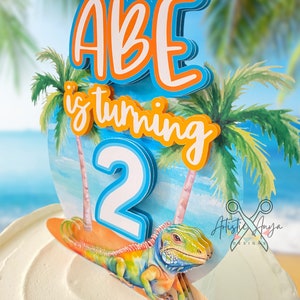 Lizard Iguana Island Cake Topper - Tropical Beach Party Decorations ...