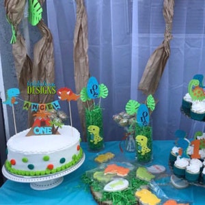 Dinosaur Cake Bunting Topper With Volcano Cake Topper- (2 Pc Set) Dino ...