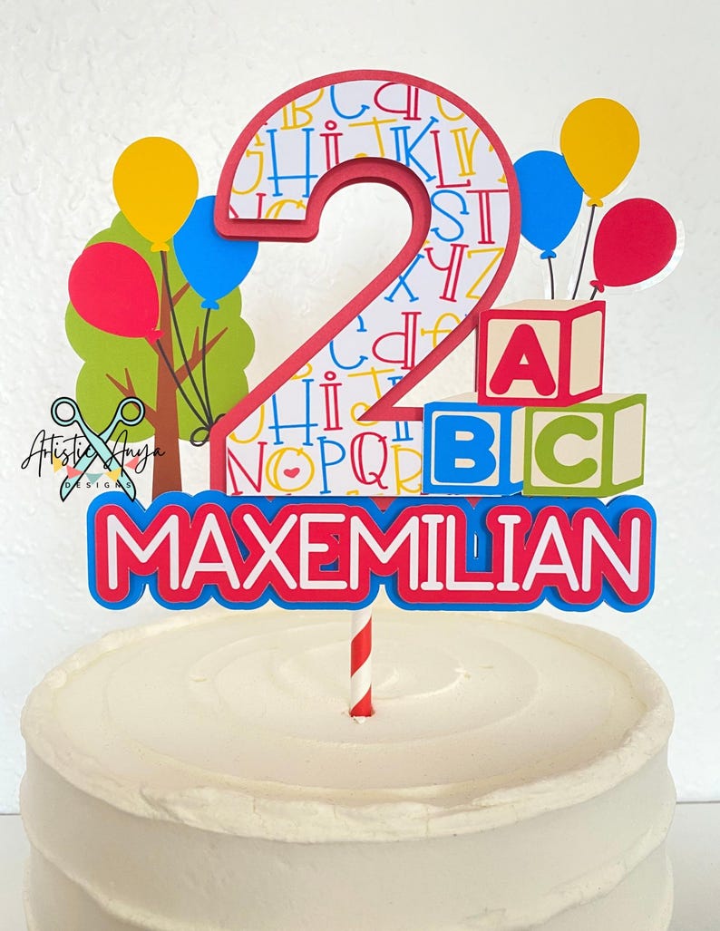 ABC Theme Cake Topper - Alphabet Birthday Decorations - Personalized ...