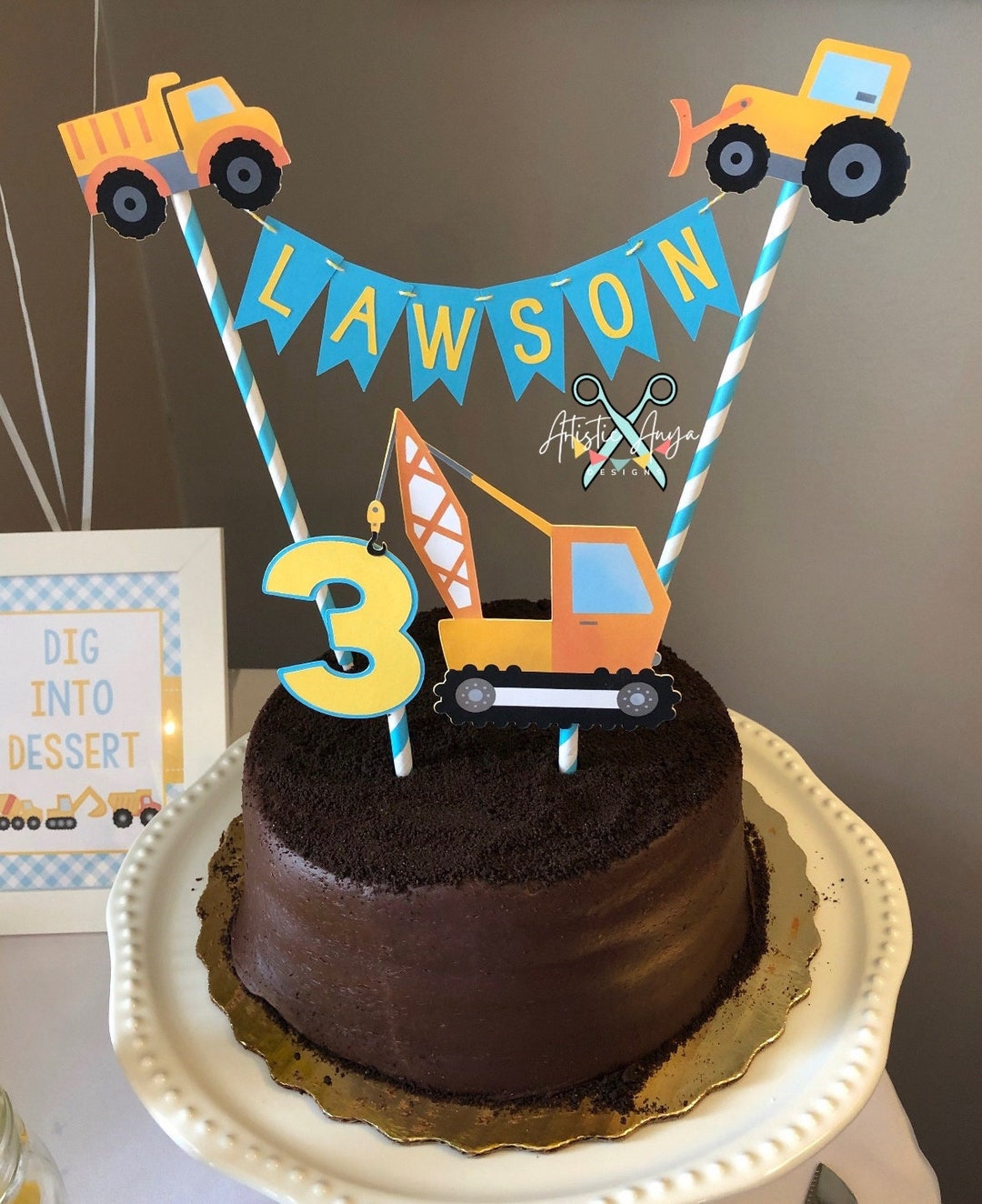 Construction Cake Bunting Topper and Age Cake Topper 2 Pc - Etsy