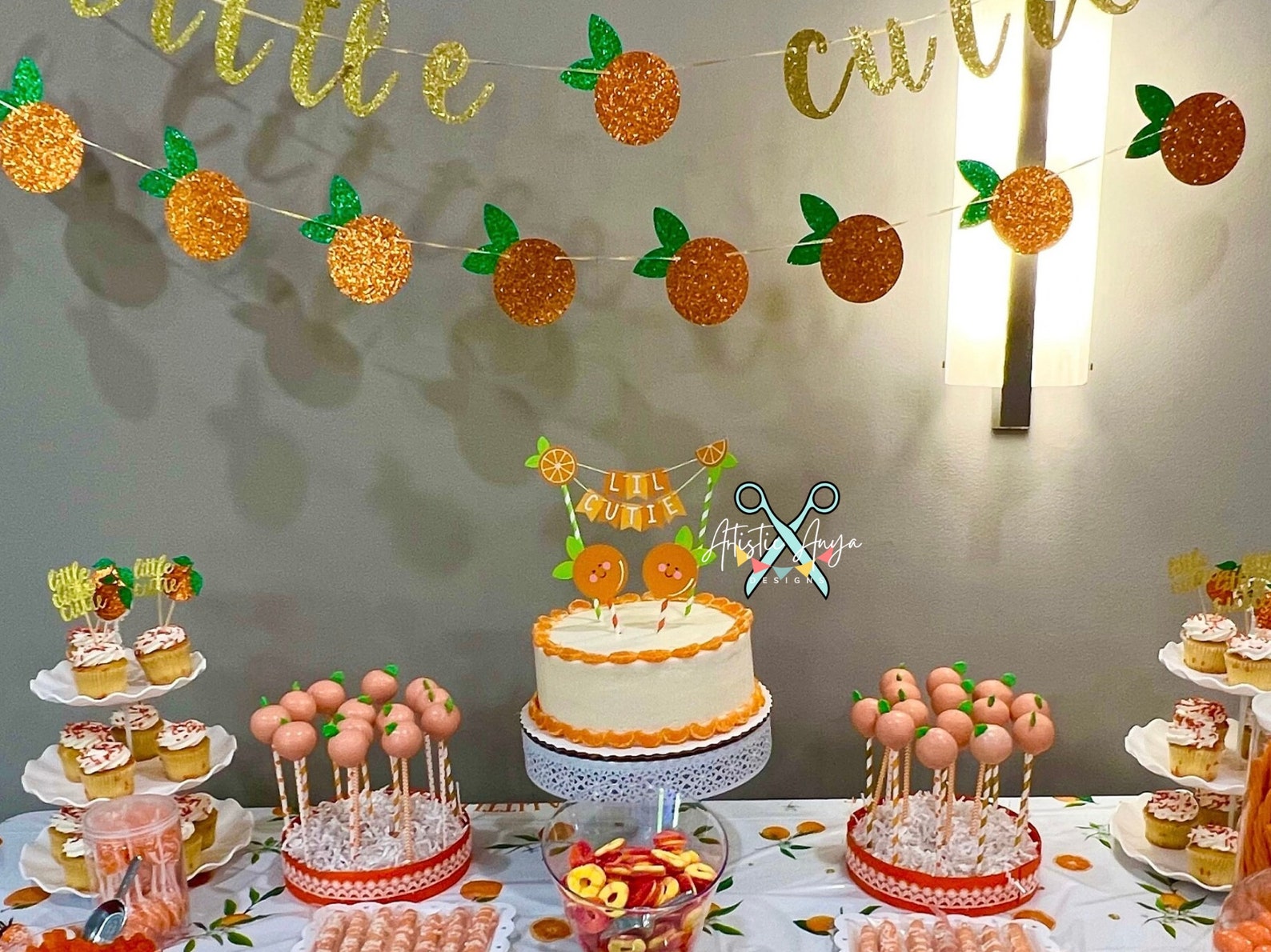 Lil Cutie Orange Cake Bunting Topper & Kawaii Orange Cake Topper 2 Pc ...