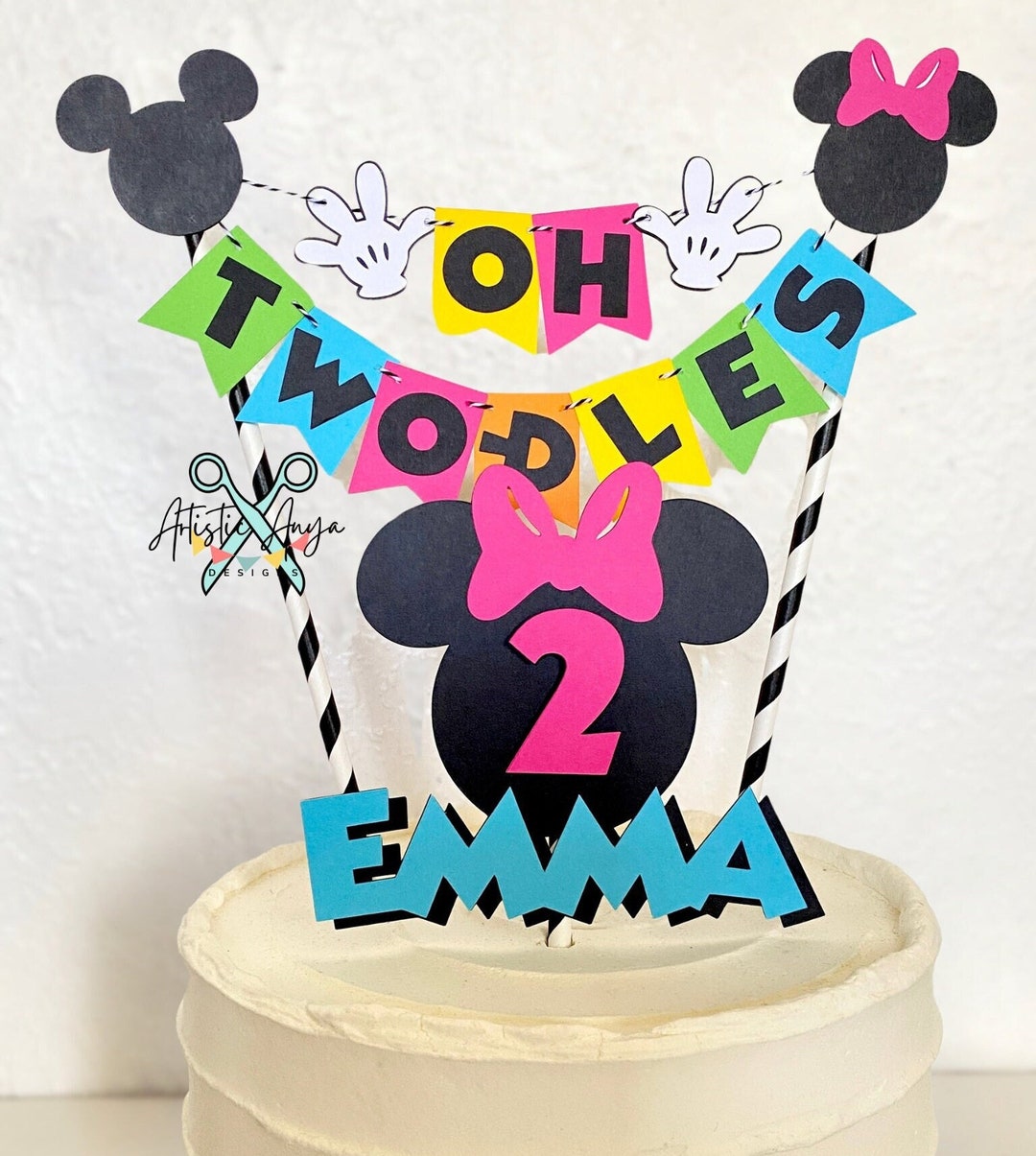 Mickey & Minnie Mouse Cake Bunting Topper Oh Two-dles Cake Mickey Mouse ...