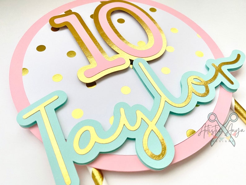 Pastel & Gold Polka Dot Cake Topper Pink and Turquoise - Etsy