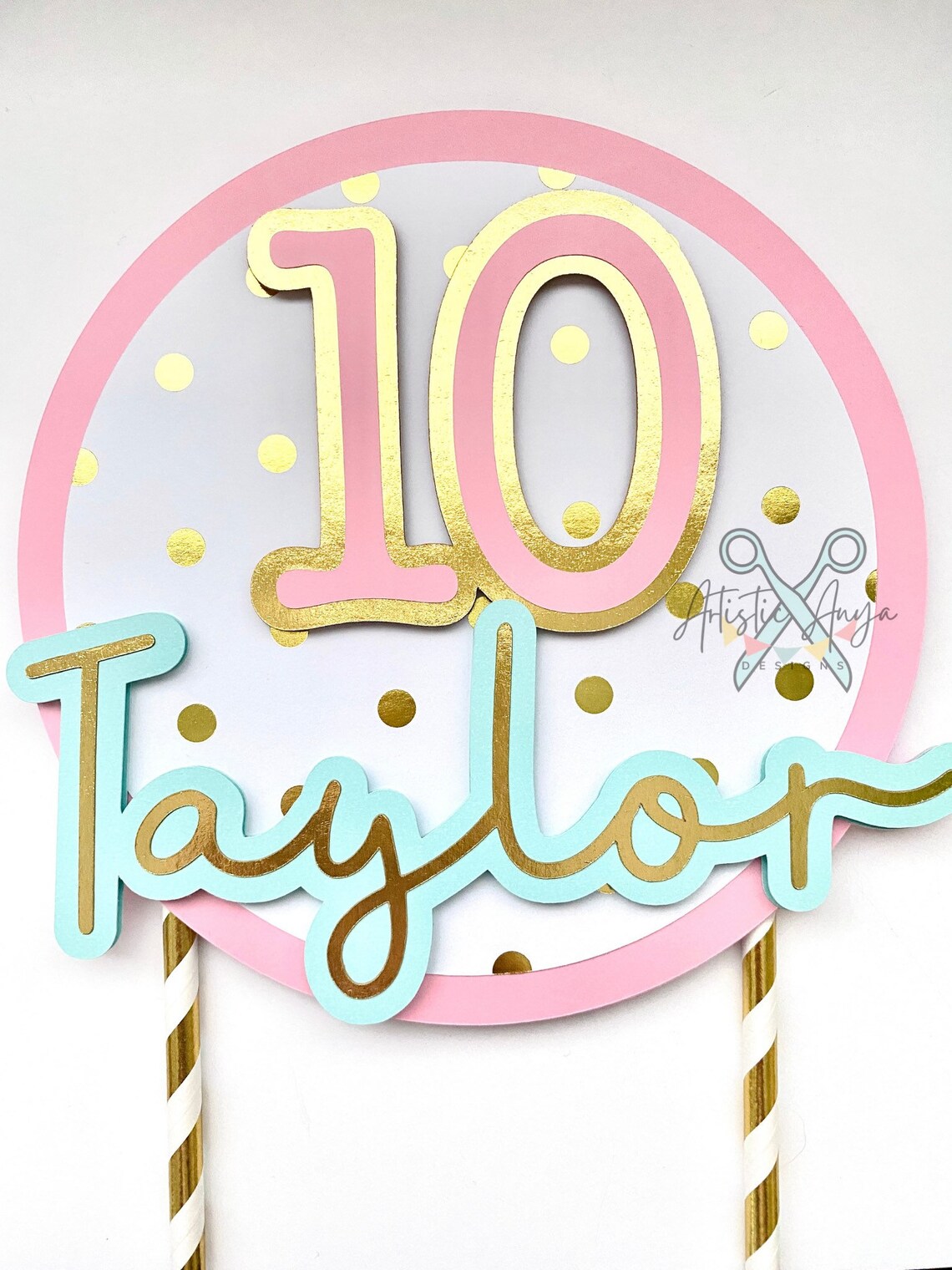 Pastel & Gold Polka Dot Cake Topper Pink and Turquoise - Etsy