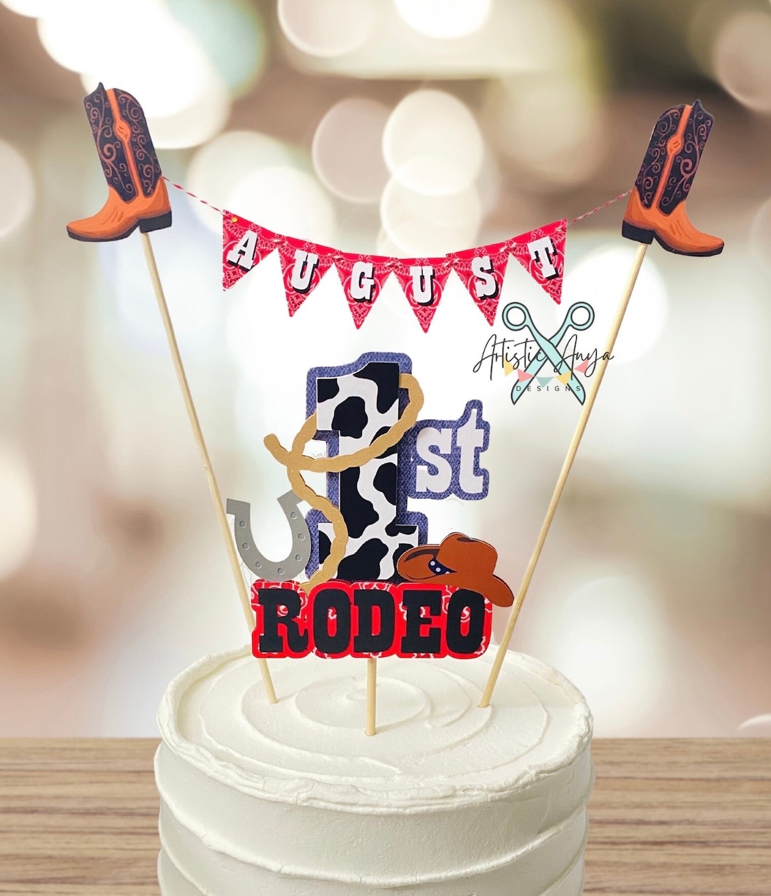 First Rodeo Bunting Cake Topper- (2 Pc Set) Cowboy or Cowgirl Birthday ...