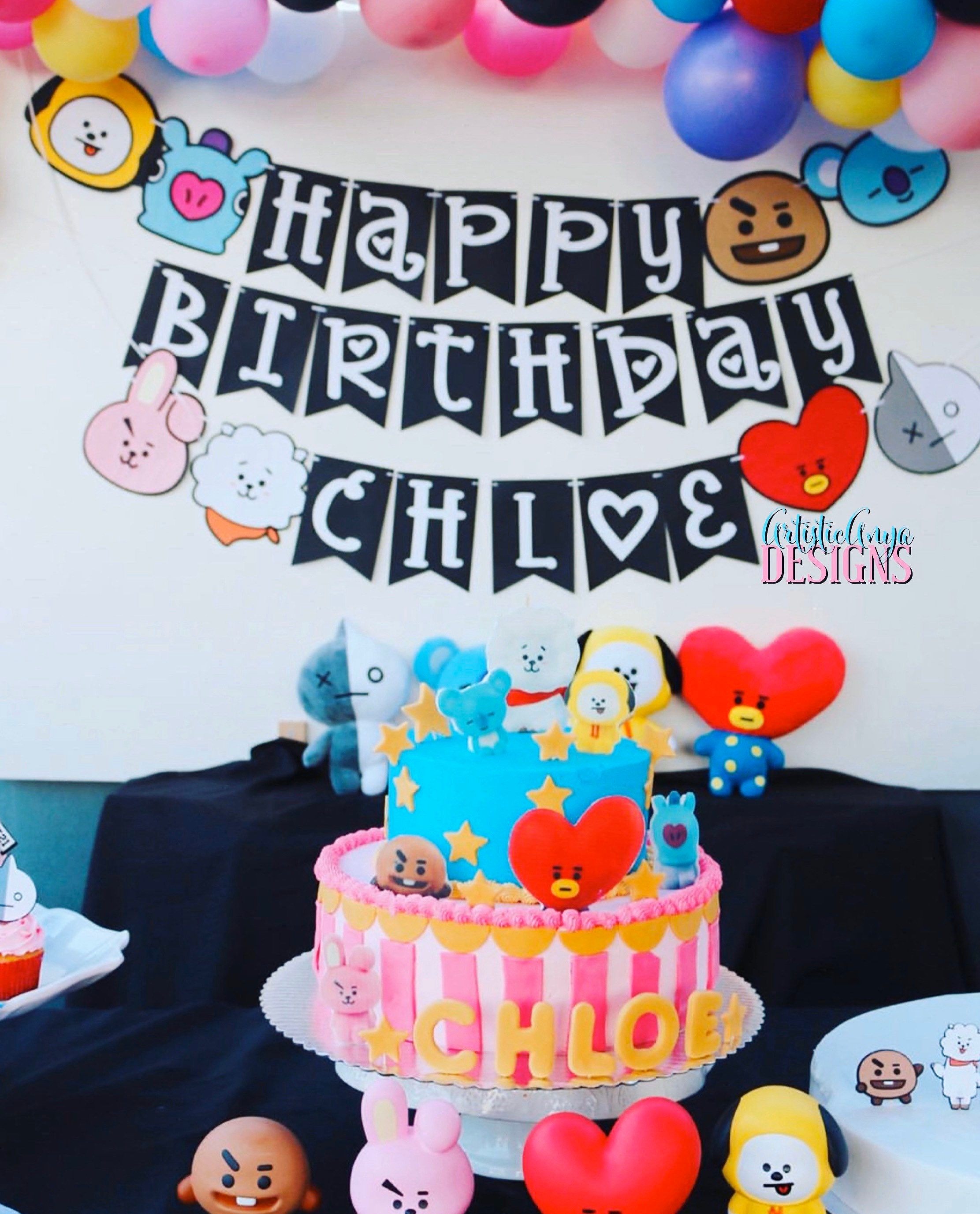BT21 Banner de cumpleaños BTS Themed Birthday Blanco Negro | Etsy