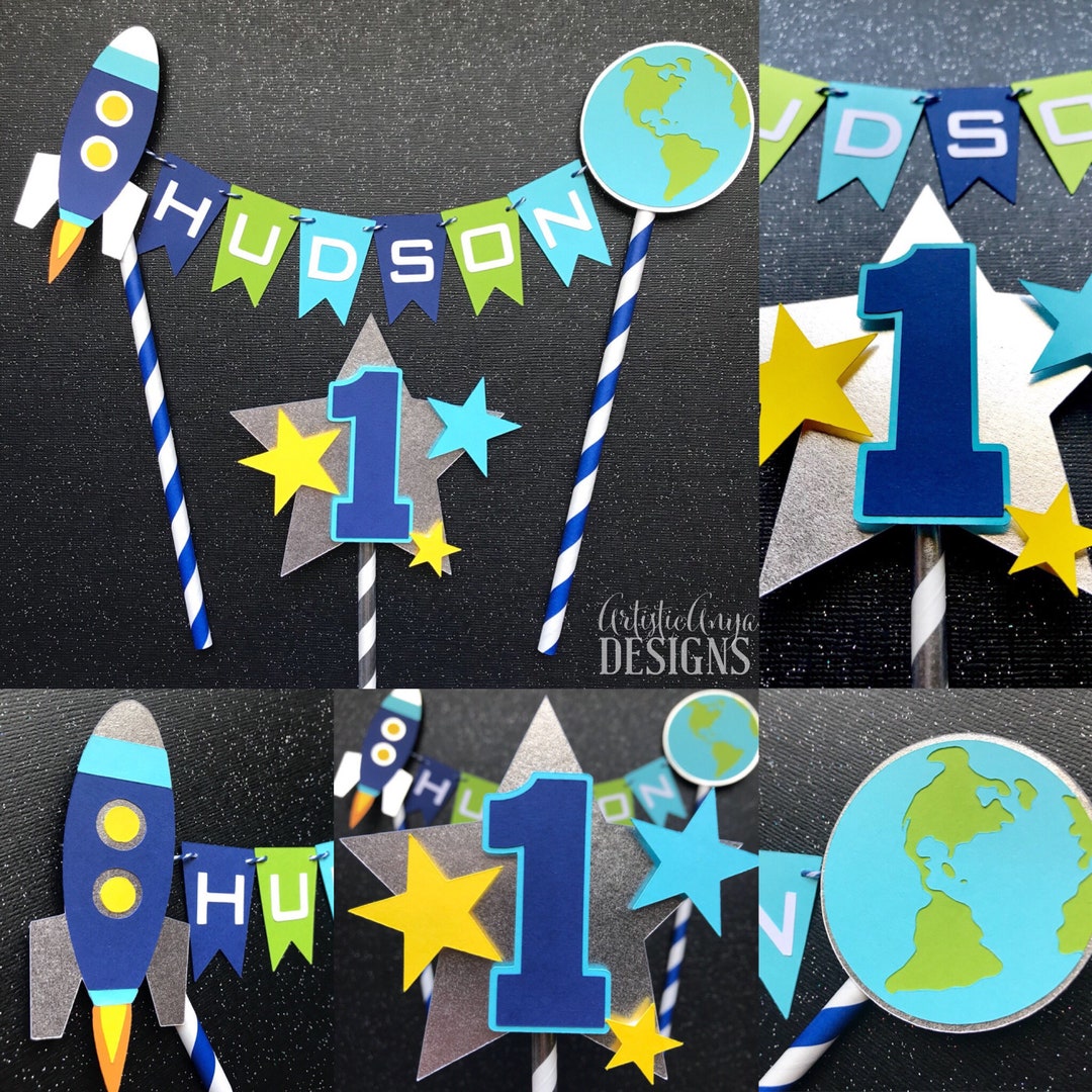 Space Rocket Cake Bunting Topper With Metallic Silver Star Age Cake ...