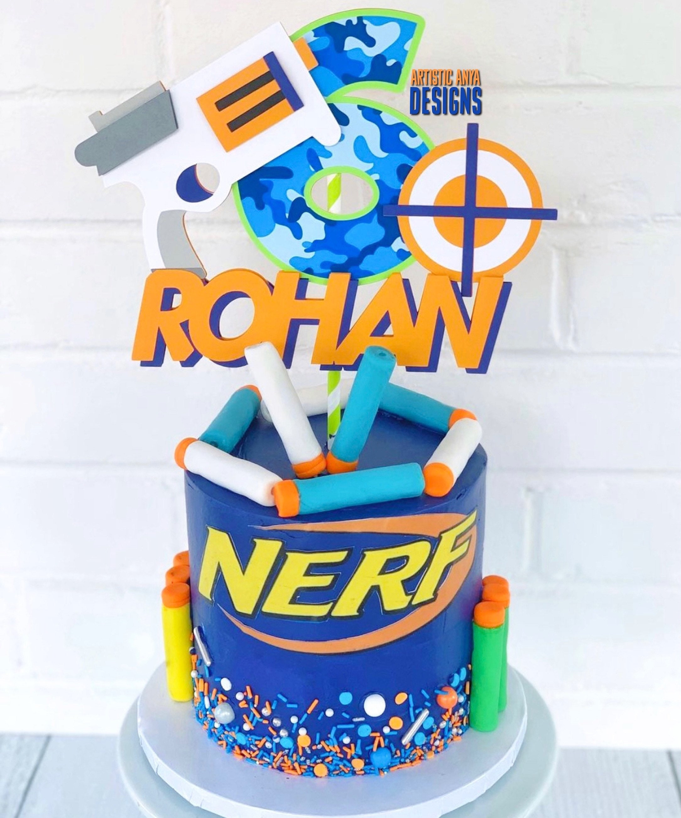 Dart Gun Cake Topper Blue Camo and Orange Party Decorations | Etsy