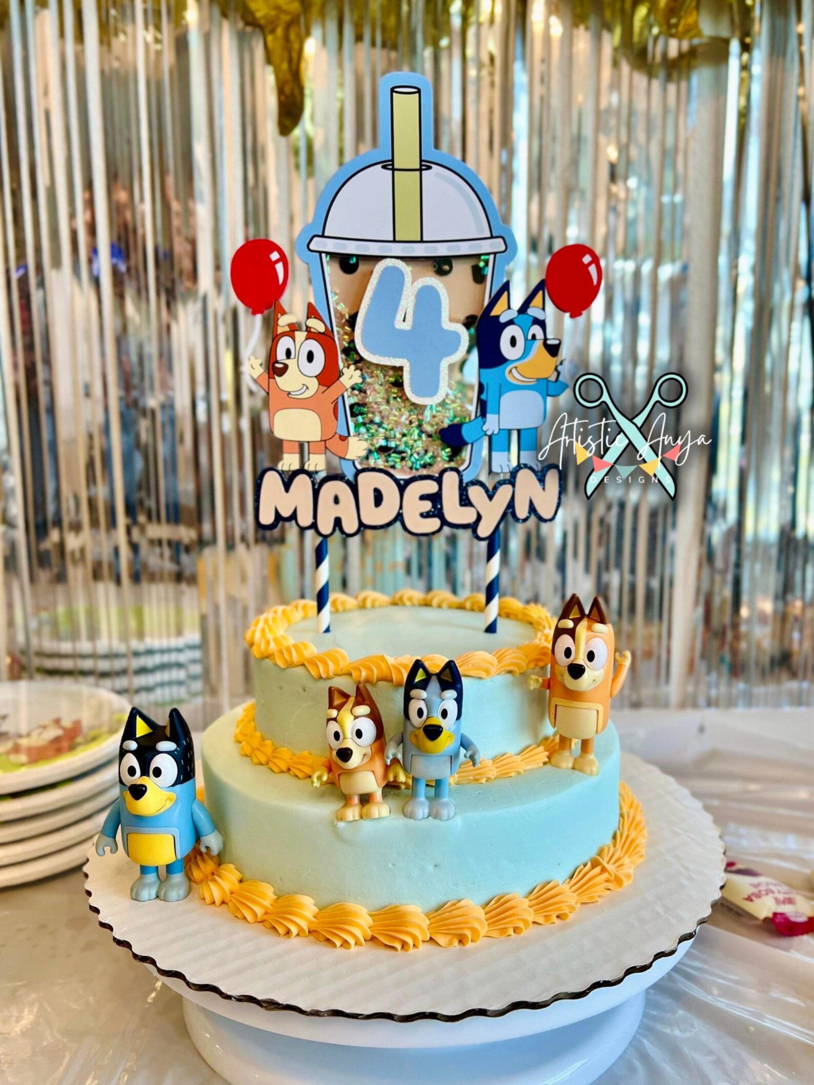 Bluey Dog & Boba Tea Shaker Cake Topper - Bluey Birthday Decorations ...