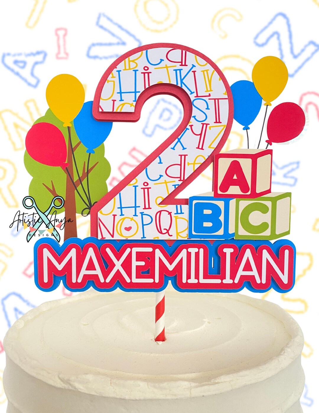 ABC Theme Cake Topper Alphabet Birthday Decorations Personalized Cake ...