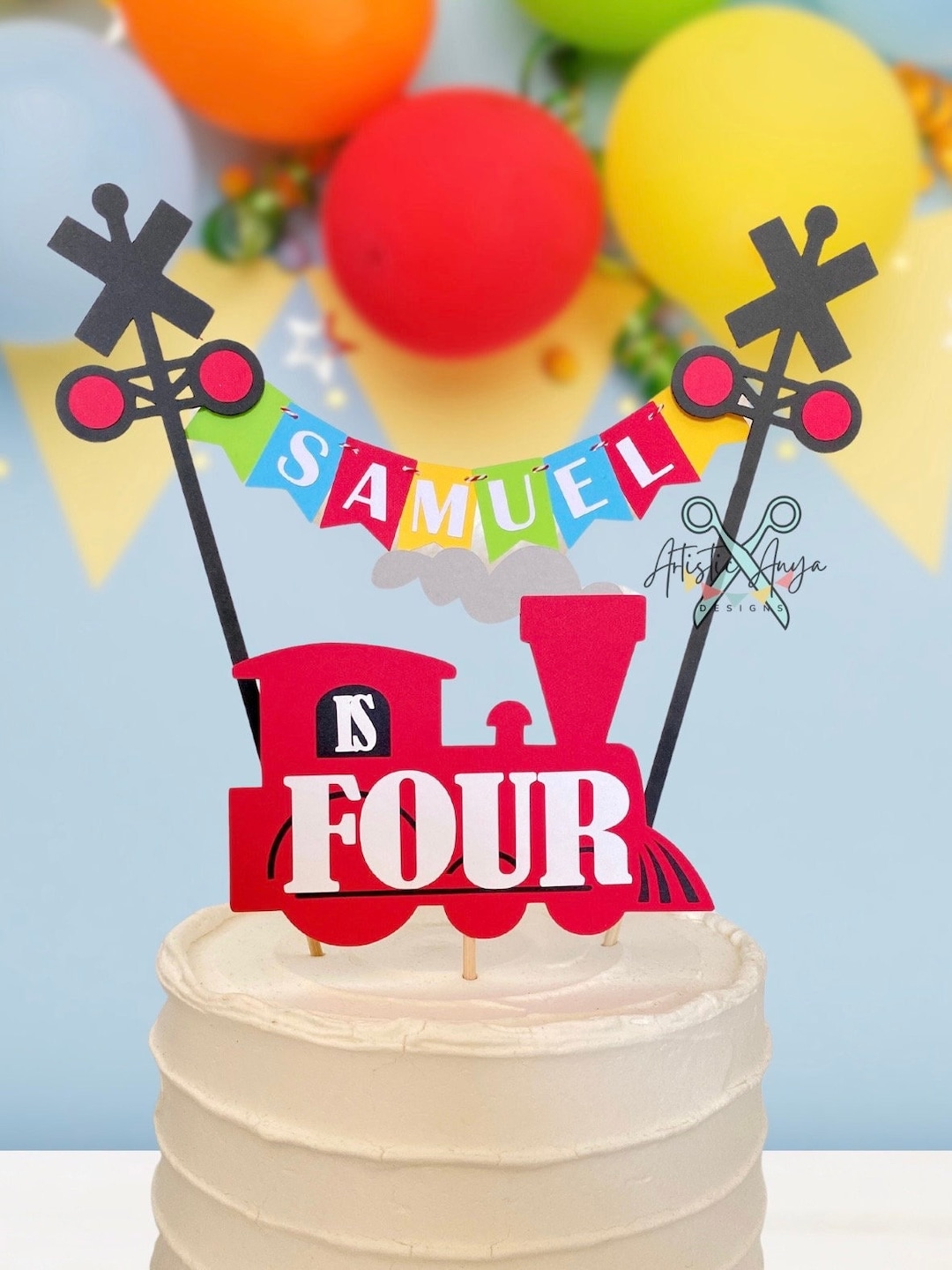 Colorful Railroad Personalized Cake Bunting Topper With Vintage Red ...