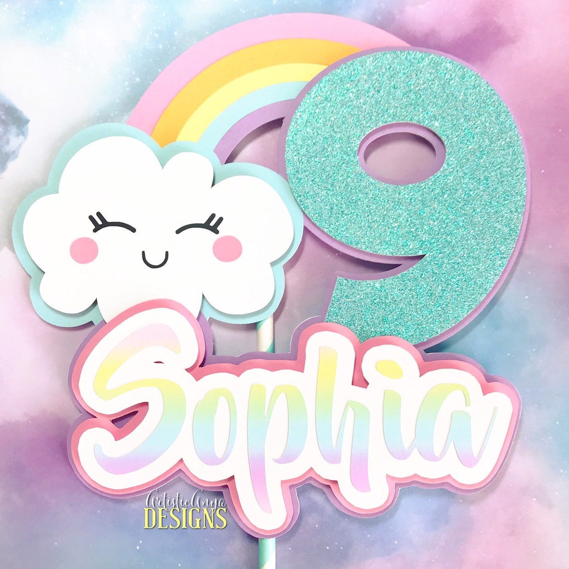 Cloud 9 Rainbow Cake Topper Rainbow Party Decorations | Etsy