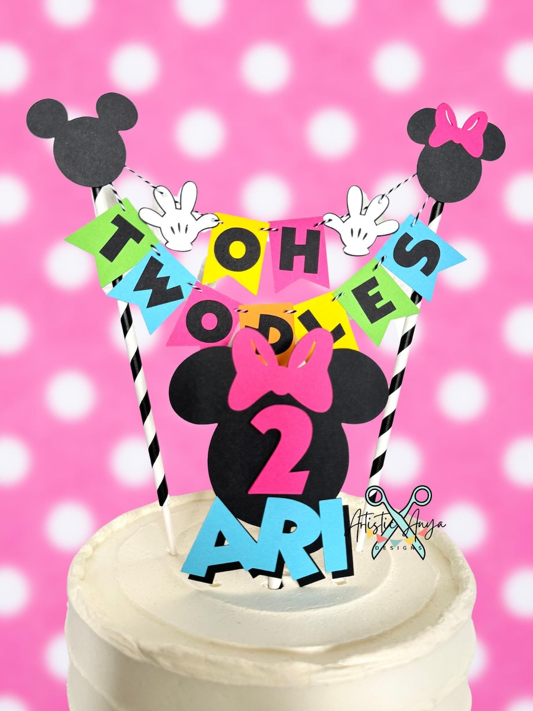 Mickey & Minnie Mouse Cake Bunting Topper - Oh Two-dles Cake - Mickey ...