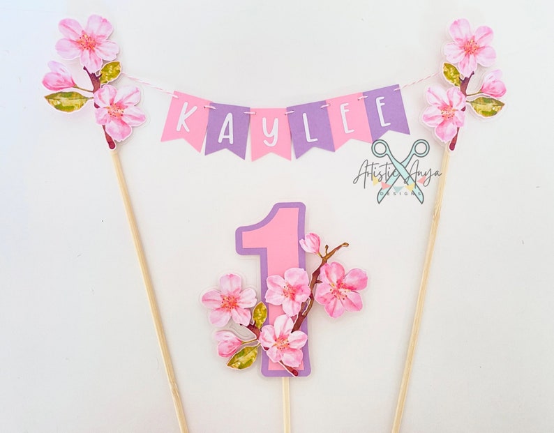 Cherry Blossom Cake Bunting Topper and Age Cake Topper (2 Pc Set ...
