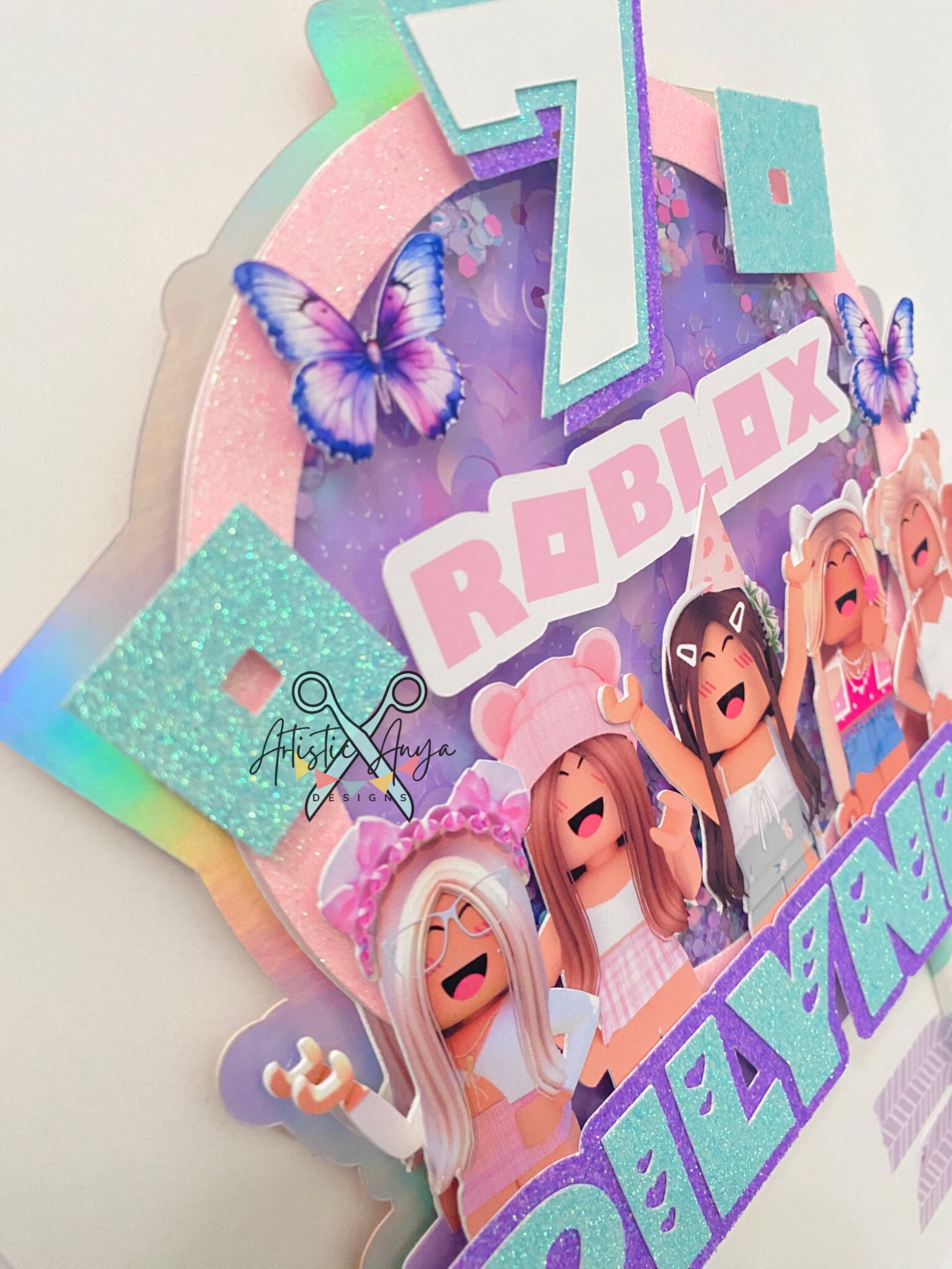 Roblox Girl Shaker Cake Topper - Roblox Party Decorations - Glitter Age ...
